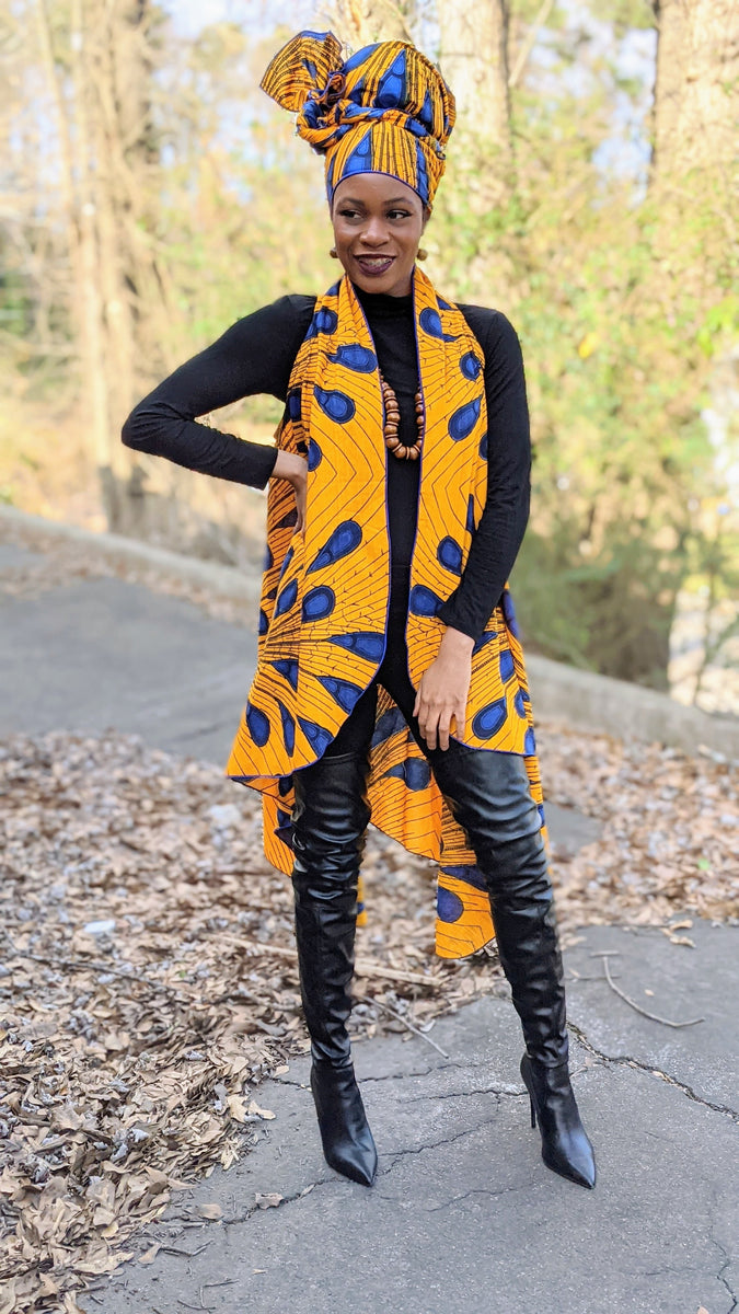 Dupsie's Ekaette Orange and Blue African Print Vest Shawl for Women DP – Dupsie's African Fashion