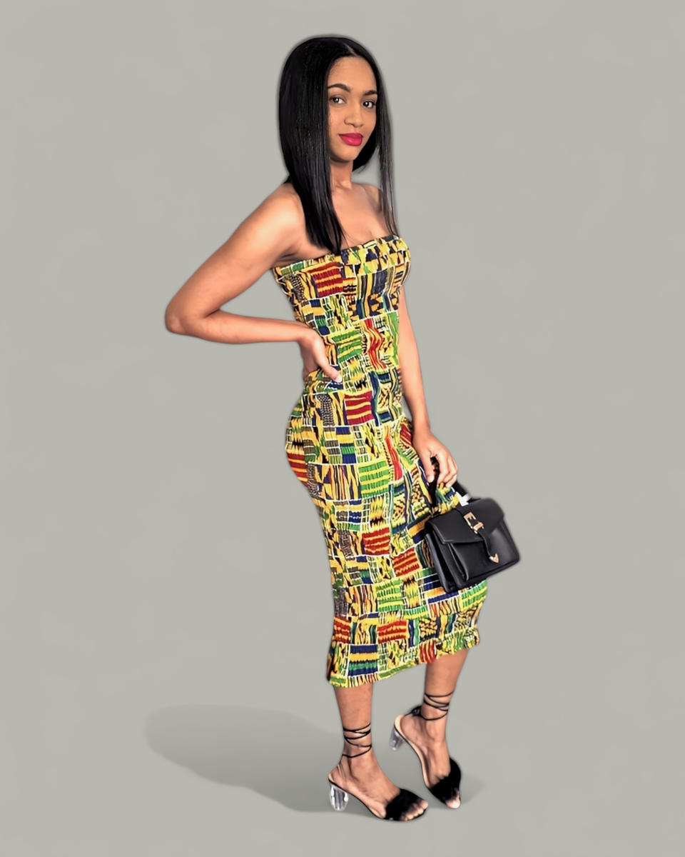 Dupsie's Asantewaah Majesty African print Kente strapless dress with s – Dupsie's African Fashion