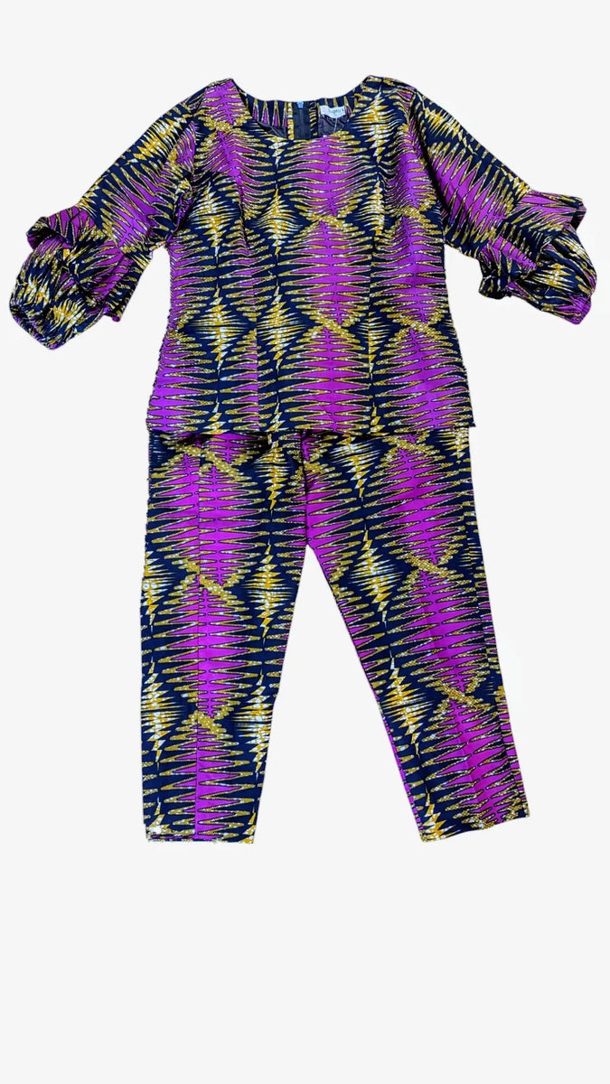 Dupsie's Elysia Elegance: Purple, Gold, and Navy-Blue Kitenge Ankara A ...