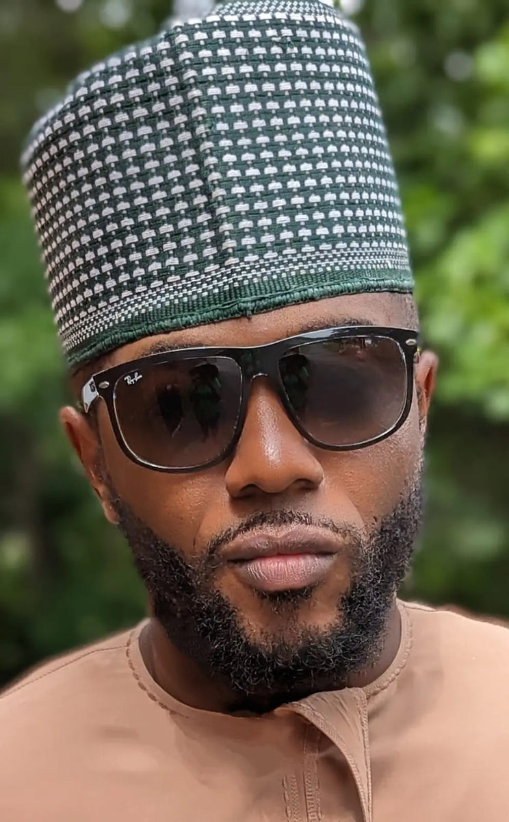 Akmed Green and Off-White African Northern-Nigerian Mallam handwoven h ...