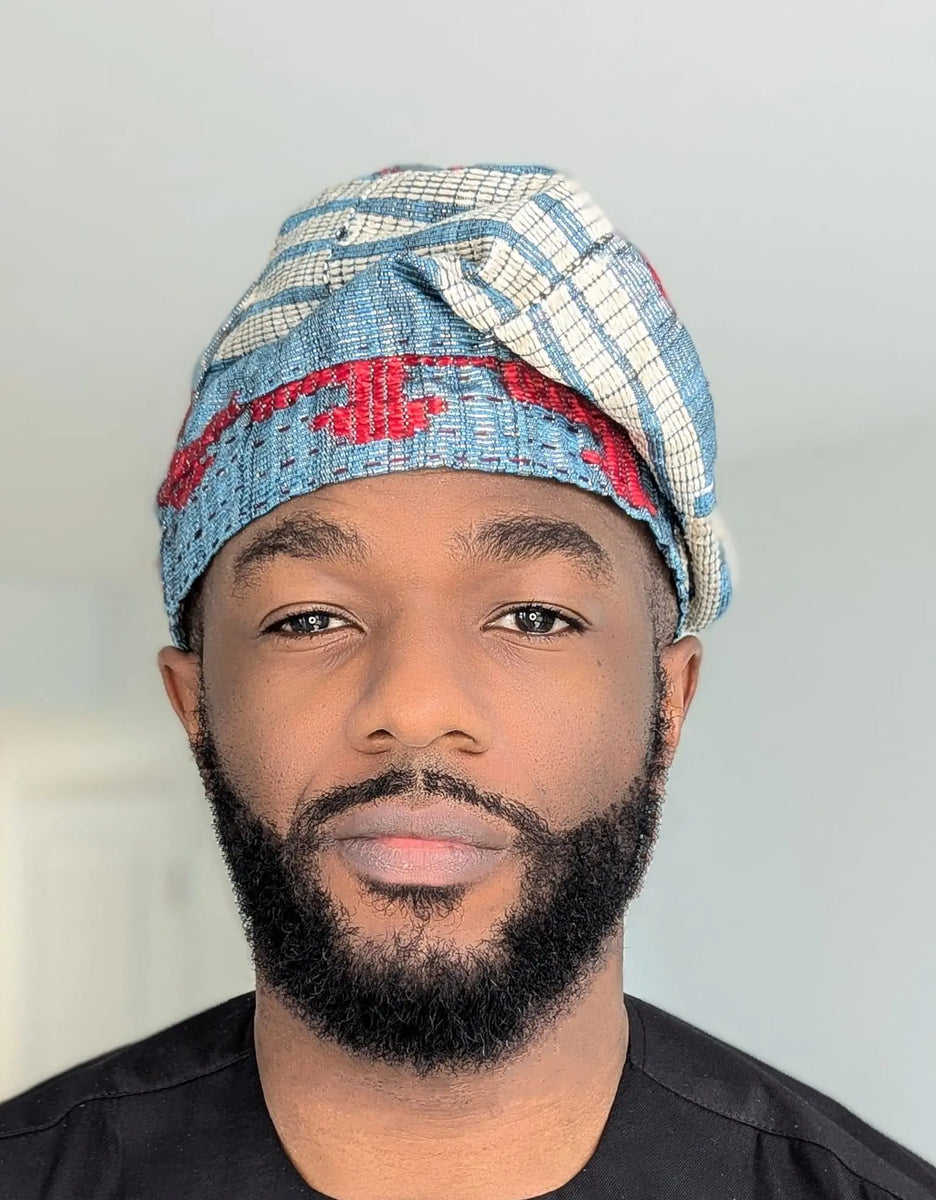 Dupsie's Aṣọ Ayanfe Light Blue with Beige and Red Patterns African Aso ...