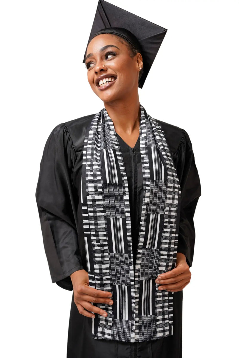 Black and white Kente African Print Graduation Stole/Sash DPB0795S1 ...