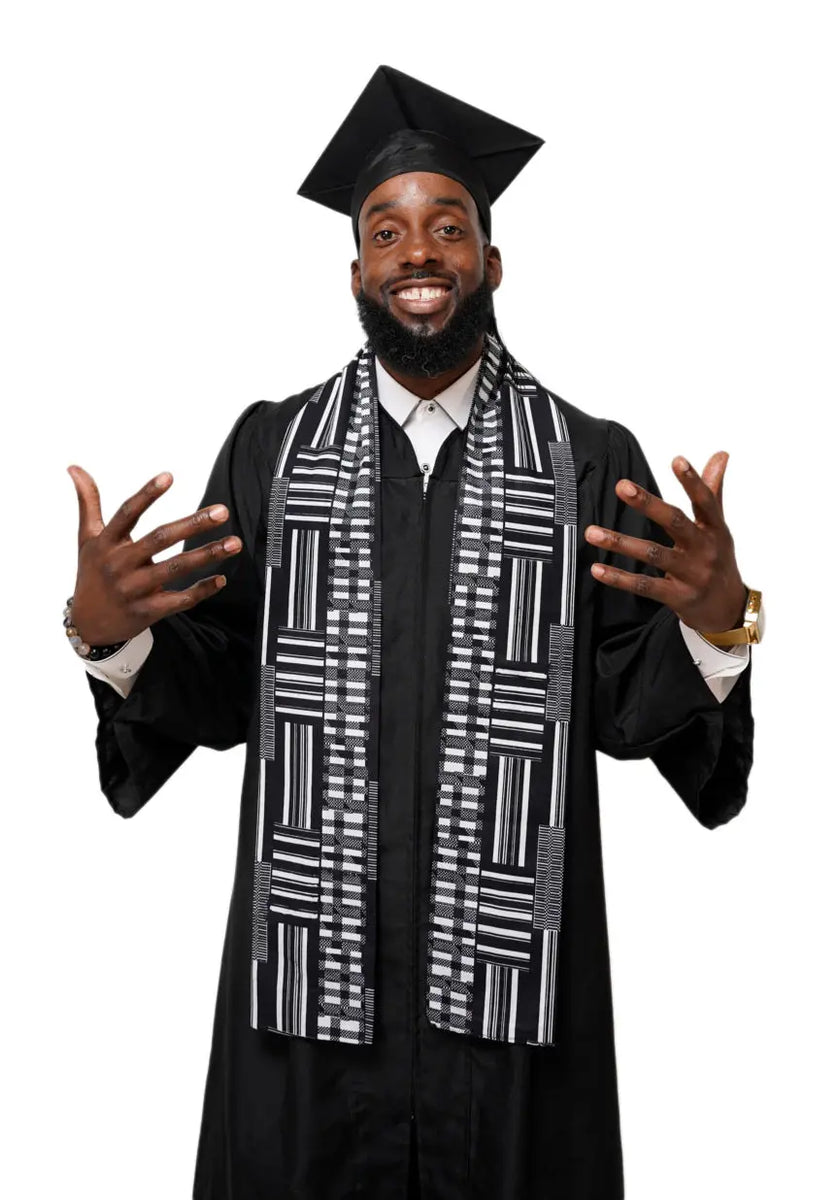 Black and white Kente African Print Graduation Stole/Sash DPB0795S1 ...