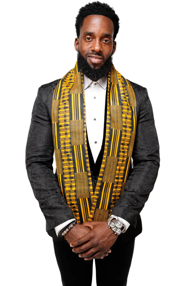 Nansa Black and Gold African Print Kente Sash - Dupsie's – Dupsie's ...
