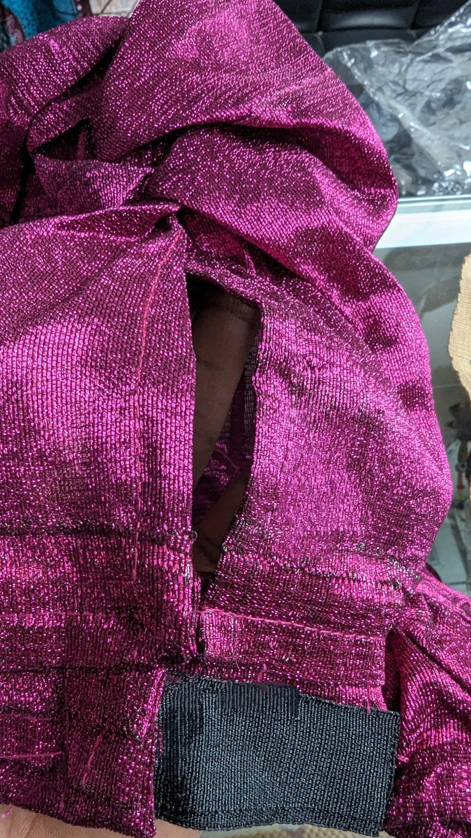 Deaveny Fuchsia Pink Aso Oke African Head Tie Autogele Pre-tied head w ...