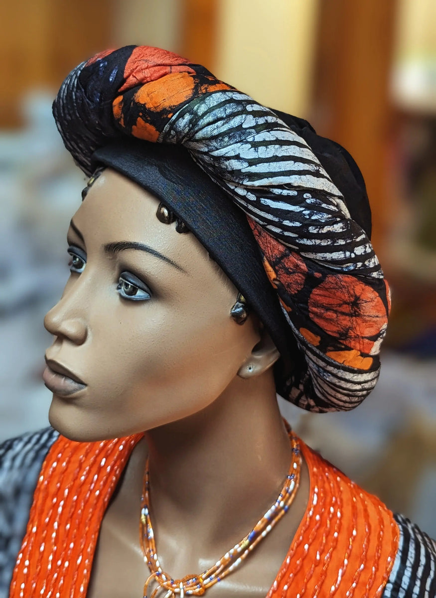 Dupsie's Omowunmi Orange Black African print Batik Hat for women DPAPB ...