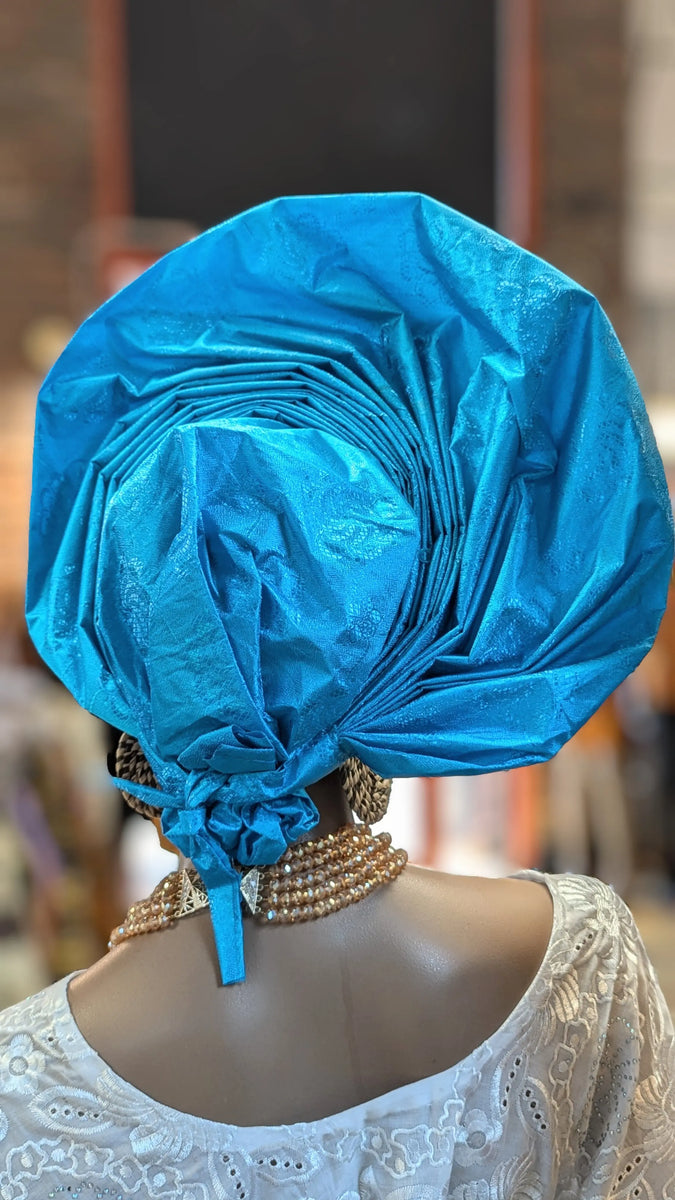Dupsie's Ireti Crown Blue Autogele Ready Gele Pre-tied Head Wrap DPAGT ...