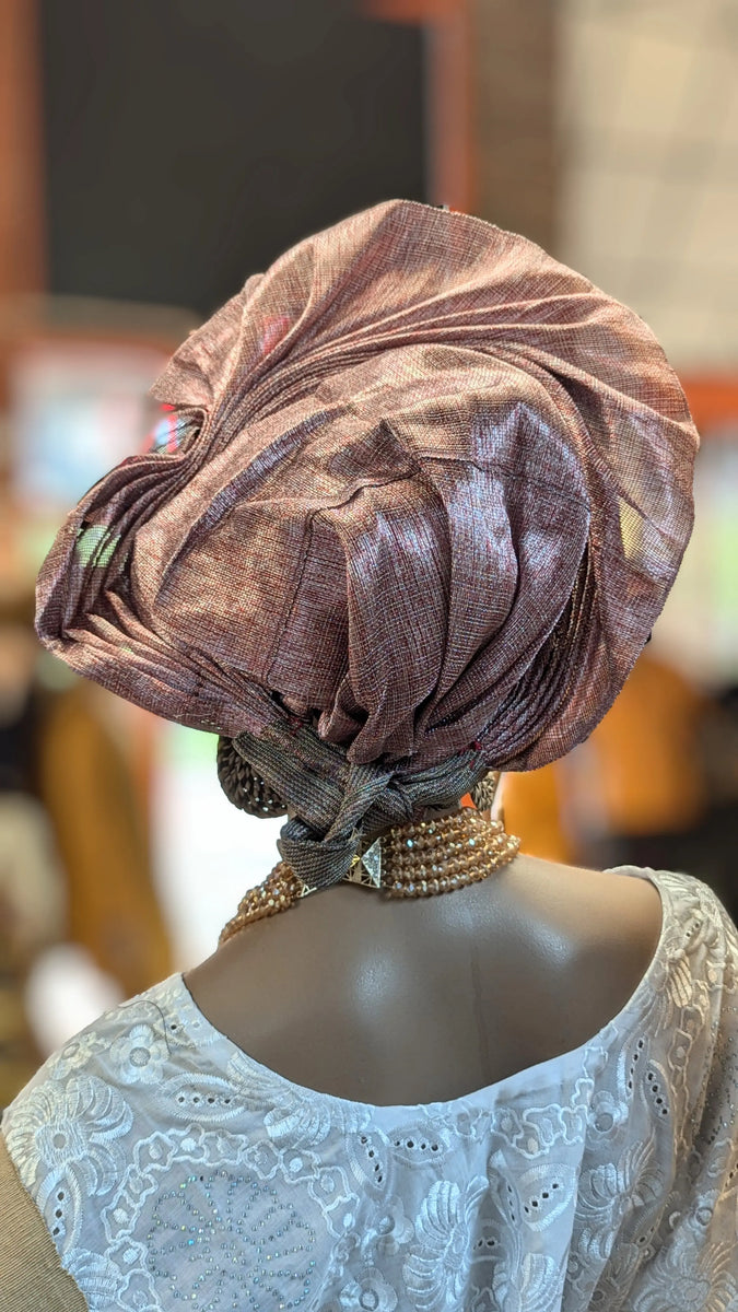 Dupsie's Tiwalola Burgundy and Silver Aso Oke Ready Gele Autogele Pre ...