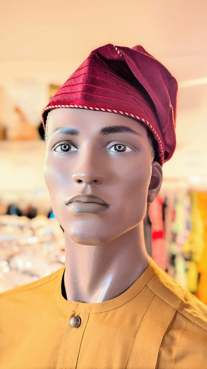 Kola Burgundy Aso Oke African Hat | Fila Cap Kufi – Dupsie's African ...