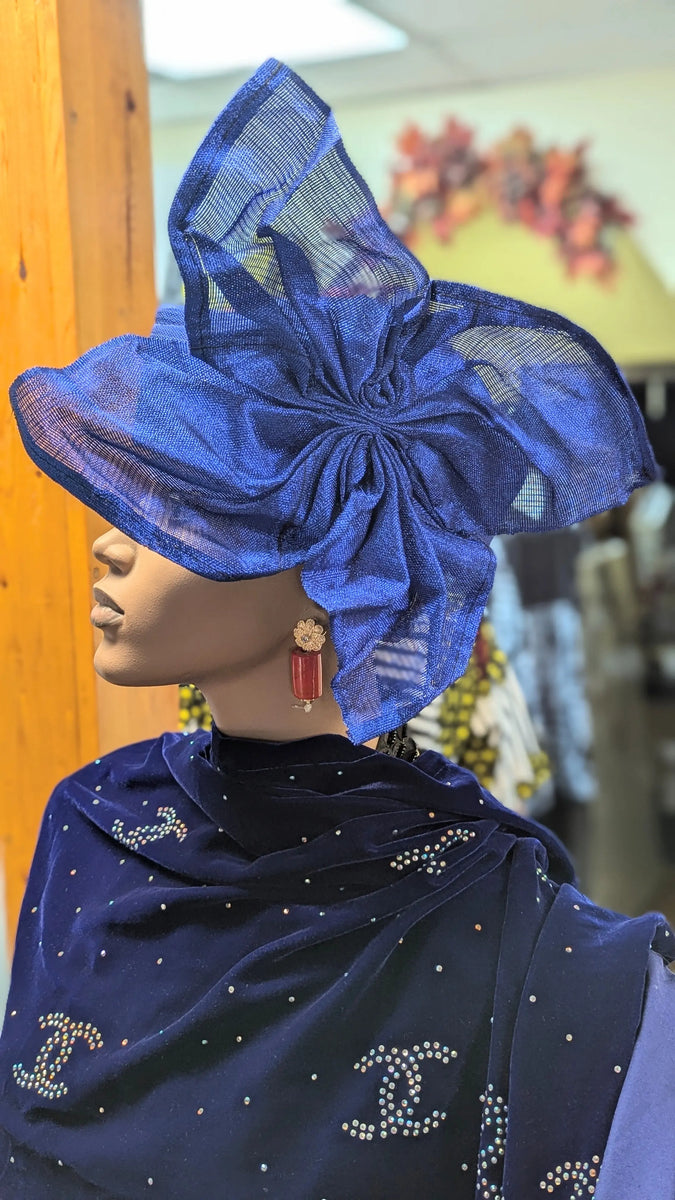 Emotan Royal-Blue Aso Oke Autogele Ready Gele Head Wrap – Dupsie's ...
