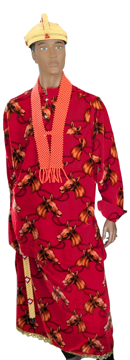 Red Brown Gold Ekwueme Royal Velvet Igbo Top and wrapper for Men DPEIV ...