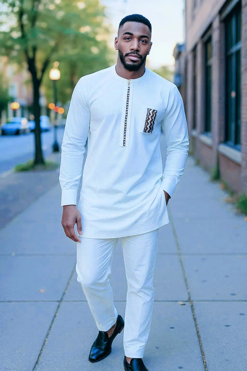 Dupsie's Regal Ikenna All-White African Senator Dashiki Suit for men D ...
