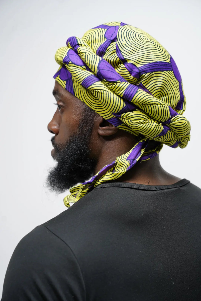 Dupsie's Pre-wrapped Okiki Purple and Yellow African Print Turban DPH3 ...