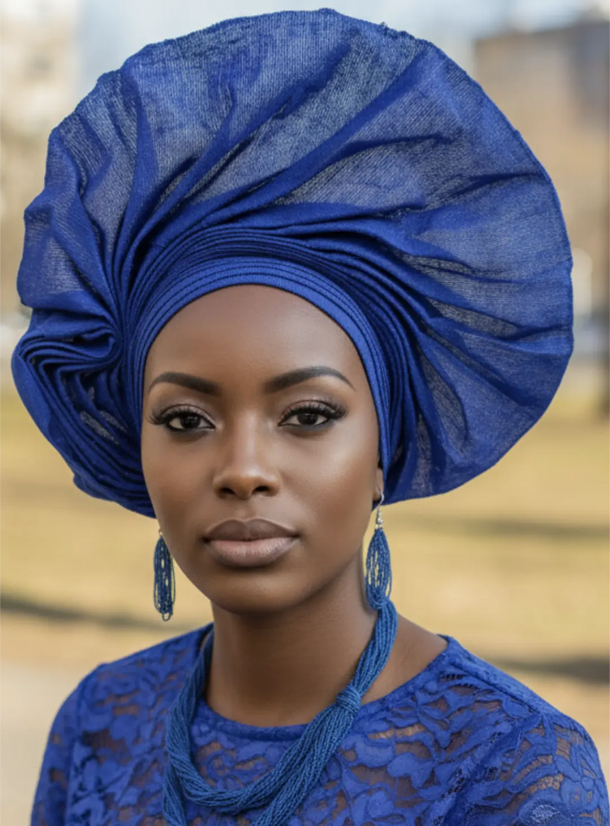 Dupsie's Pemilola Royal Blue Aso Oke Autogele Ready Gele Crown Hat ...