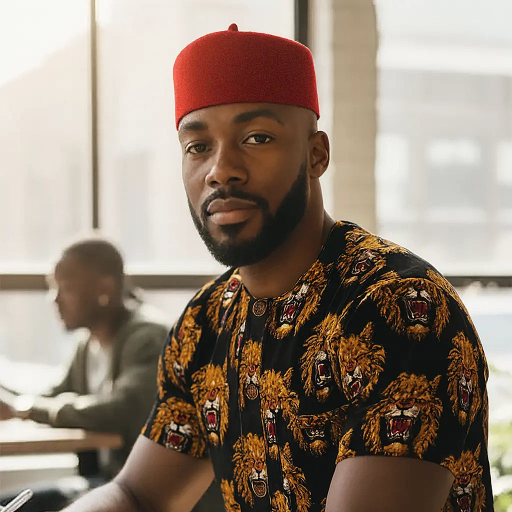 Red African Cap Igbo Ozo Chief Fez Wool Hat - Dupsie's – Dupsie's ...