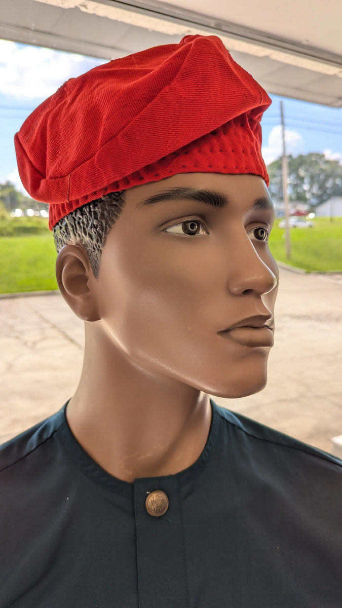 Dupsie's Ayodele Red African Hand woven Aso Oke Kufi Cap Fila hat ...