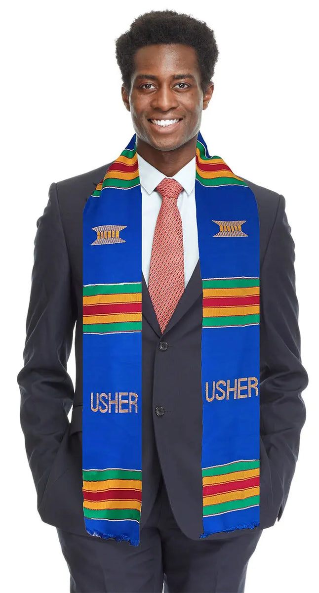 Blue USHER Kente Cloth Sash/Stole hand woven – Dupsie's African Fashion