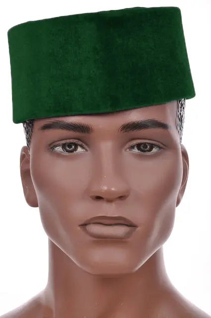 Green African Velvet Senator Hat-DPH608 - Dupsie's African Fashion