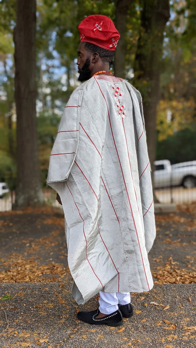 Grey and Red Aso Oke Grand boubou African Agbada Robe – Dupsie's ...