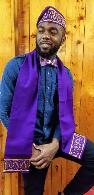 Purple and Beige African Kente Tie and Pocket Triangle-DPS0097BT ...