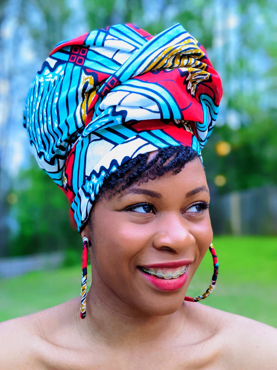 Rawli Blue Red White African Print Head wrap-DP3551H – Dupsie's African ...