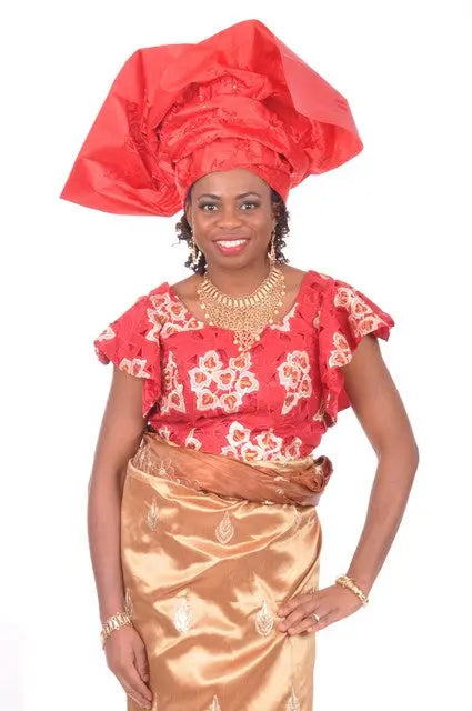Red Beige Gold African Lace Top Only-DPIM037 – Dupsie's African Fashion