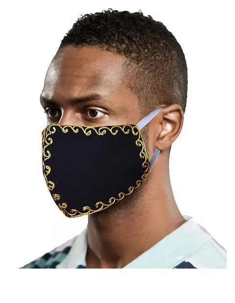 Black and Gold Cotton embroidered Face Mask – Dupsie's African Fashion