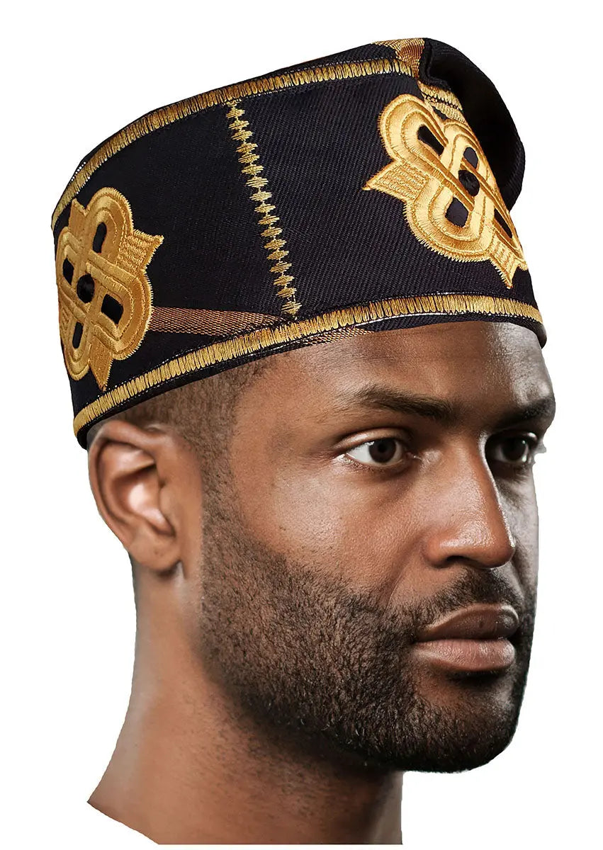 Black and Gold Aso Oke African Hat Cap – Dupsie's African Fashion