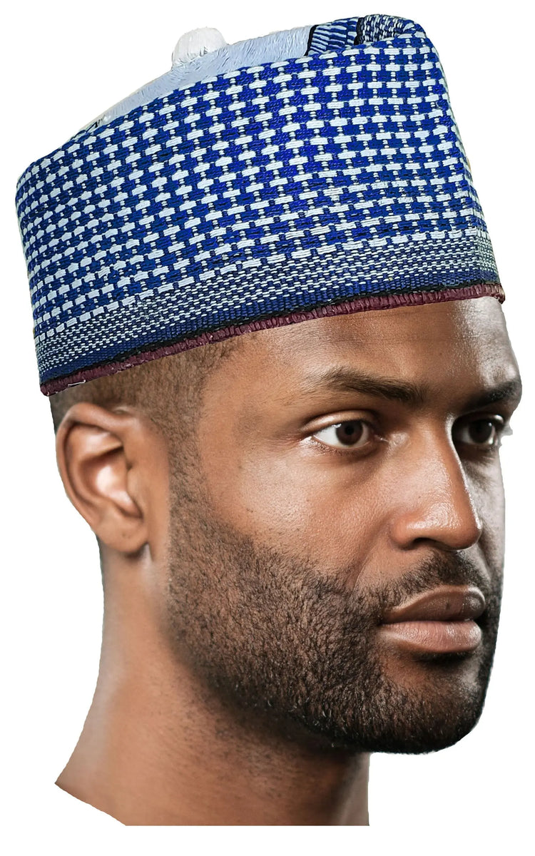 Hassan Blue and White Hausa Mallam Cap Fulani Hula Hand-Crafted Africa ...